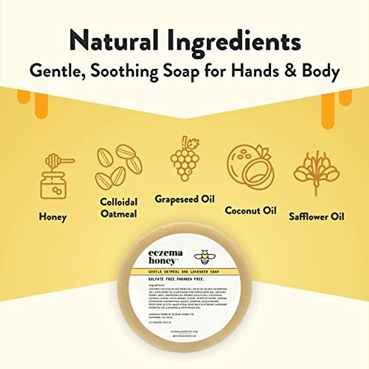 ECZEMA HONEY Gentle Oatmeal and Lavender Soap - Natural Eczema Body Wash - Daily Gentle Soap for Dry, Itchy, Sensitive, & Irritable Skin (3.3 Oz)