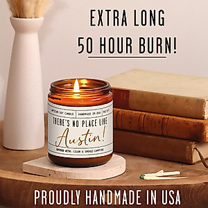 Austin Gifts, Austin Decor for Home - 'There's No Place Like Austin Candle, w/Cedar & Campfire I Austin Souvenirs I 9oz Jar, 50Hr Burn, Made in USA