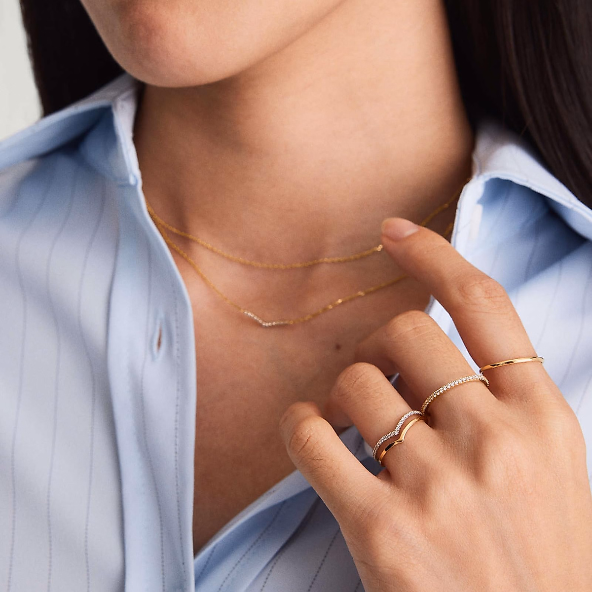 10 PCS Dainty 14K Gold Rings for Women, Open Twist Simulated Diamond Criss Cross Designs, Perfect for Stacking Layering on Thumb and Knuckle Engagement Rings in Sizes 8