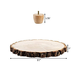 Frcctre 11 Inch Wood Cake Stand, Round Wooden Cupcake Pedestal, Paulownia Wood Slice with Legs, Rustic Cake Holder Wooden Serving Tray Serving Board Display Wood Stand and Plant Stand