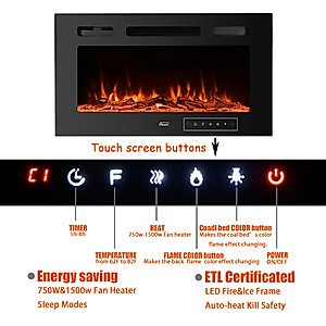 Clihome 72in Electric Fireplace Fire Places Electric Fireplace Inserts Electric Fireplace Heater Fireplace Decor Fireplace Heater with Timer, Remote Control, Adjustable Flame Color 750/1500W