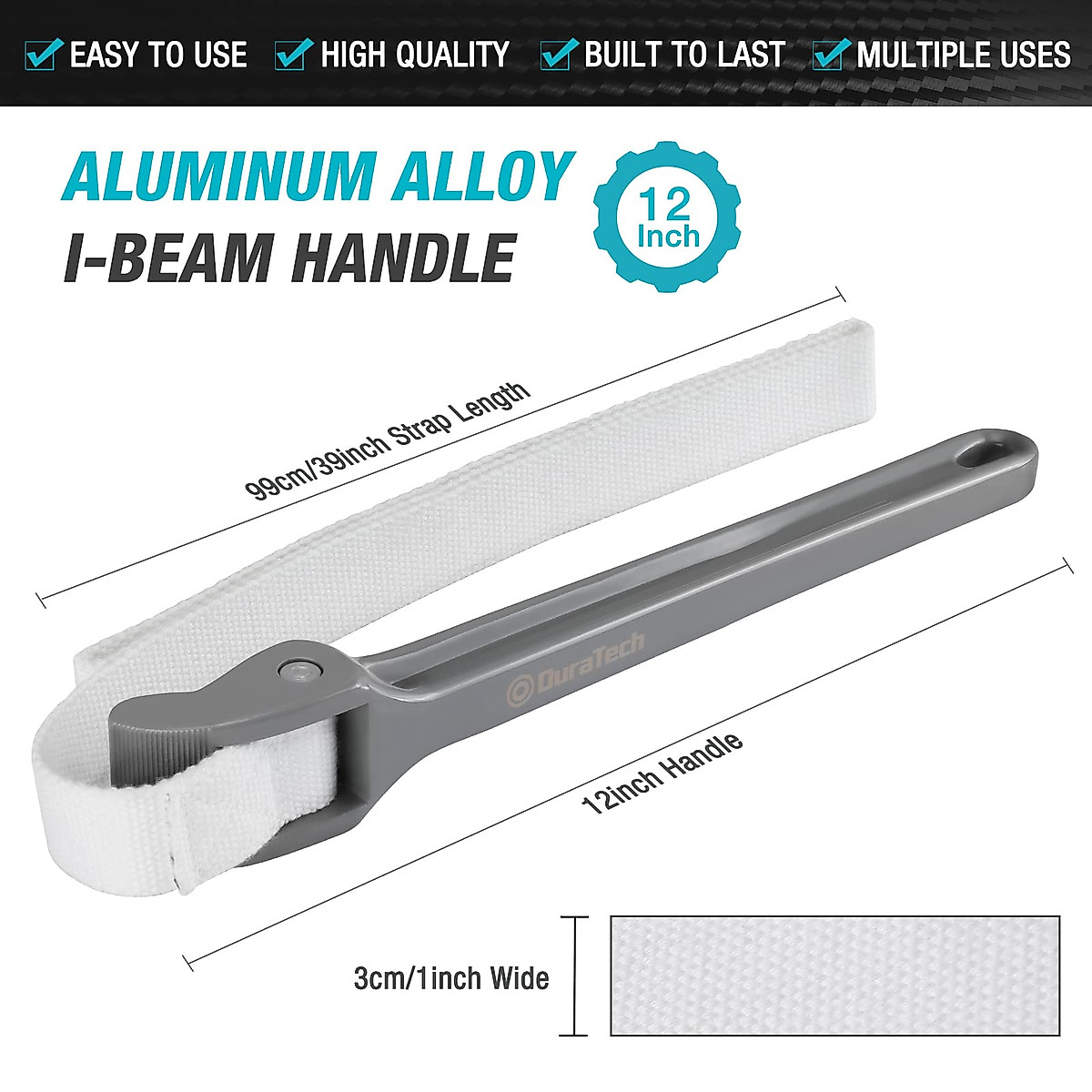 DURATECH Strap Wrench 12" Handle, Adjustable Nylon Strap Pipe Wrench, Oil Filter Strap Opener Wrench