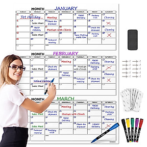 Large 36"x48" Quarterly White Board Calendar Dry Erase Calendar for Wall 3 Month Big Dry Erase Wall Calendar 2025 Monthly Dry Erase Board Planner Includes 6 Markers Eraser Push Pins & Mounting Tape