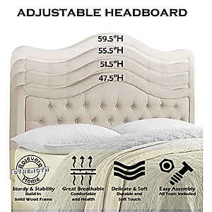 Rosevera Niana Upholstered Tufted Natural Linen Adjustable Headboard Bed with Adjustable Height for Bedroom, King, Wave Top Beige