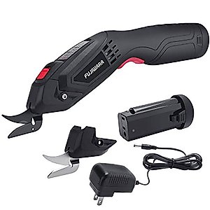 FUJIWARA Electric Scissors, 2 Removable Lithium Batteries and 2 Cutter Blades, Cordless Shears Cutting Tool for Fabrics/Canvas/Carpets/Leather/Cardboard/Other Thin Materials