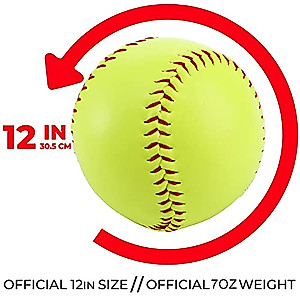 Tebery 6 Pack Yellow Sports Practice Softballs, 12-Inch Official Size and Weight Slowpitch, Unmarked & Leather Covered Training Ball for Games, Practice and Training (Yellow)
