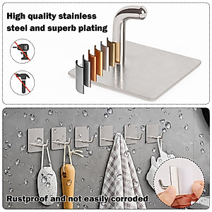 Livabber Adhesive Towel Hooks, 304 Stainless Steel Self Sticky Wall Hooks Waterproof Shower Hooks for Robe/Clothes, No Drilling Towel Hangers for Bathroom Kitchen Bedroom, 6 Packs（Brushed Nickel）