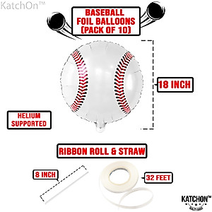 KatchOn, Big 10 Pieces Baseball Balloons - 18 Inch, Baseball Party Decorations | Softball Balloons, Baseball Birthday Decorations | Baseball Birthday Party Supplies | Baseball Decorations for Party