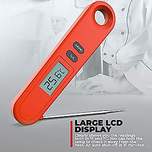 TINOLA Digital Instant Read Meat Thermometer for Meat Poultry Fish Cooking in Frying Pan Smoker Oven BBQ Grill Candy Thermometer (Orange)