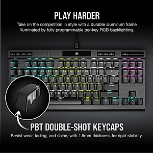 Corsair K70 RGB TKL CHAMPION SERIES Tenkeyless Mechanical Gaming Keyboard (CHERRY MX Silent Keyswitches: Linear and Quiet , PBT Double-Shot Keycaps, Per-Key RGB LED Backlighting) QWERTY NA, Black