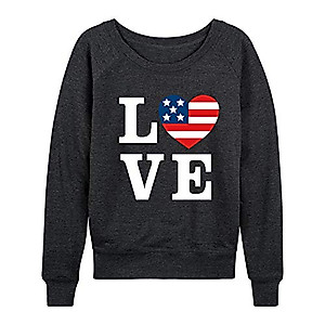 Instant Message - Love Heart America V3 - Women's French Terry Pullover - Size X-Large Heather Charcoal