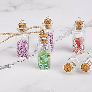 SUPERLELE 60pcs 2ml Small Mini Glass Bottles Jars with Cork Stoppers, 120pcs Eye Screws and 3pcs Small Funnels
