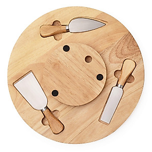 Permaggio Cheese Board and Knife Set, Wine and Cheese Serving Set, Lazy Susan Tray Charcuterie Platter 13.1", Natural Rubber Wood, Perfect Hostess Gift, Swivel Server Cheeseboard Gift Set