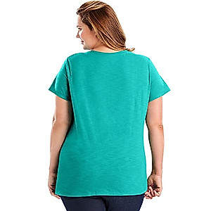 JUST MY SIZE womens Slub Jersey Short Sleeve Shirred V-neck T-shirt fashion t shirts, Process Blue, 2X US