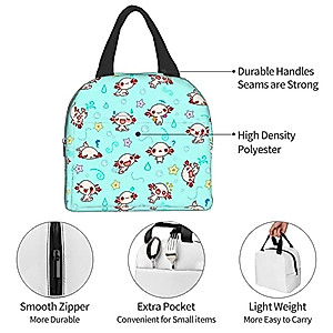 Axolotl Kawaii Cute Lunch Bag Animal Lunch Box Reusable Insulated Meal Bags Food Container For Girls Boys Kids Men Women School Work Travel Picnic