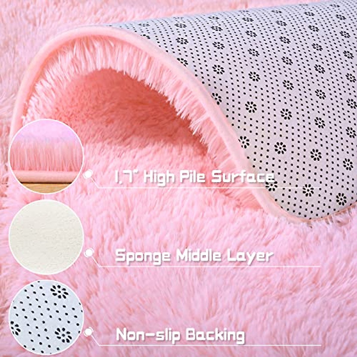 Lascpt Area Rugs for Living Room, Super Soft Fluffy Fuzzy Rug for Bedroom, Pink Furry Shag Rug 4x5.9, Plush Carpet Home Decor for Girls Kids Dorm Room, Accent Indoor Non-Slip Cute Baby Nursery Rug