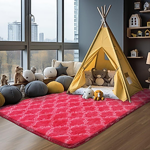 Puremy Luxury Rugs for Living Room, 3.8x6 Fluffy Area Rug Ultra Soft Indoor Carpet for Bedroom, Kids Room, Playroom, Home Decor, Geometric, Hot Pink/White