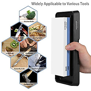 Knife Sharpening Stone Set,Whetstone Dual Sided 1000/6000 Grit Waterstone with Angle Guide Non Slip Rubber Base Holder, Knife Sharpeners Tool Kit for Kitchen Hunting (Blue + black)