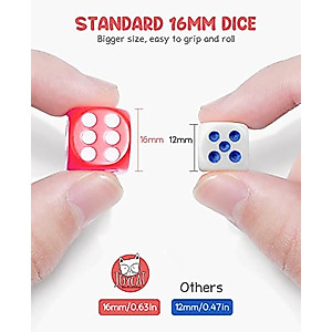 JoyCat 16mm 6 Sided Dice Set Standard Game Dice Kids for Board Games Dice Games Math Dice for Classroom with Storage Bucket 10 Colors (50, Opaque)