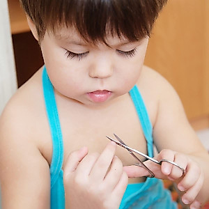 Facial Hair Small Grooming Scissors for Men Women-Curved and Rounded Nose Hair, Eyebrow, Mustache, Eyelashes, Beard Trimming Scissors Kit-Safety Blunt Tip Baby Nail Scissors with Eyebrow Tweezers Set