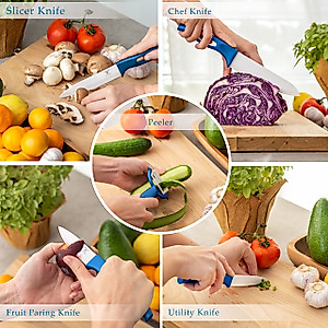 Moss & Stone Kitchen Cutlery White Ceramic Knife Set, Ceramic Knife Set and Fruit Peeler, Rust Proof & Stain Resistant, Kitchen Cooking Knife Set 5 pieces Blue Knives