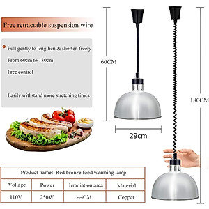 JIAWANSHUN Food Heat Lamp Food Warmer Lamp 60-180mm φ290mm 250W Bulb Commercial Food Warmer Retractable Heat Lamps Catering Food Warmers Restaurant Supplies or Home Food Service(Silver) 110V