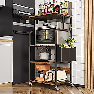 Gizoon Home Office Printer Stand with Storage, 4 Tier Large Tall Printer Shelf Cart W/ Lockabel Rolling Wheels, Versatile - Retro