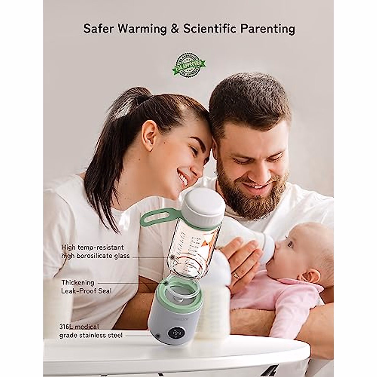 MOMSSY Portable Bottle Warmer, Baby Bottle Warmer for Breastmilk Formula, Smart Temperature Setting with Auto Shut-Off, Travel Bottle Warmer for Baby Brew, Milk Warmer USB Rechargeable Cordless White