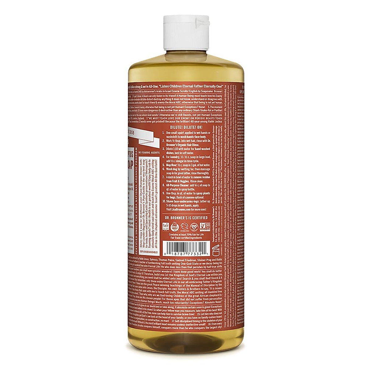 Dr. Bronner's - Pure-Castile Liquid Soap (Eucalyptus, 32 ounce, 2-Pack) - Made with Organic Oils, 18-in-1 Uses: Face, Body, Hair, Laundry, Pets and Dishes, Concentrated, Vegan, Non-GMO