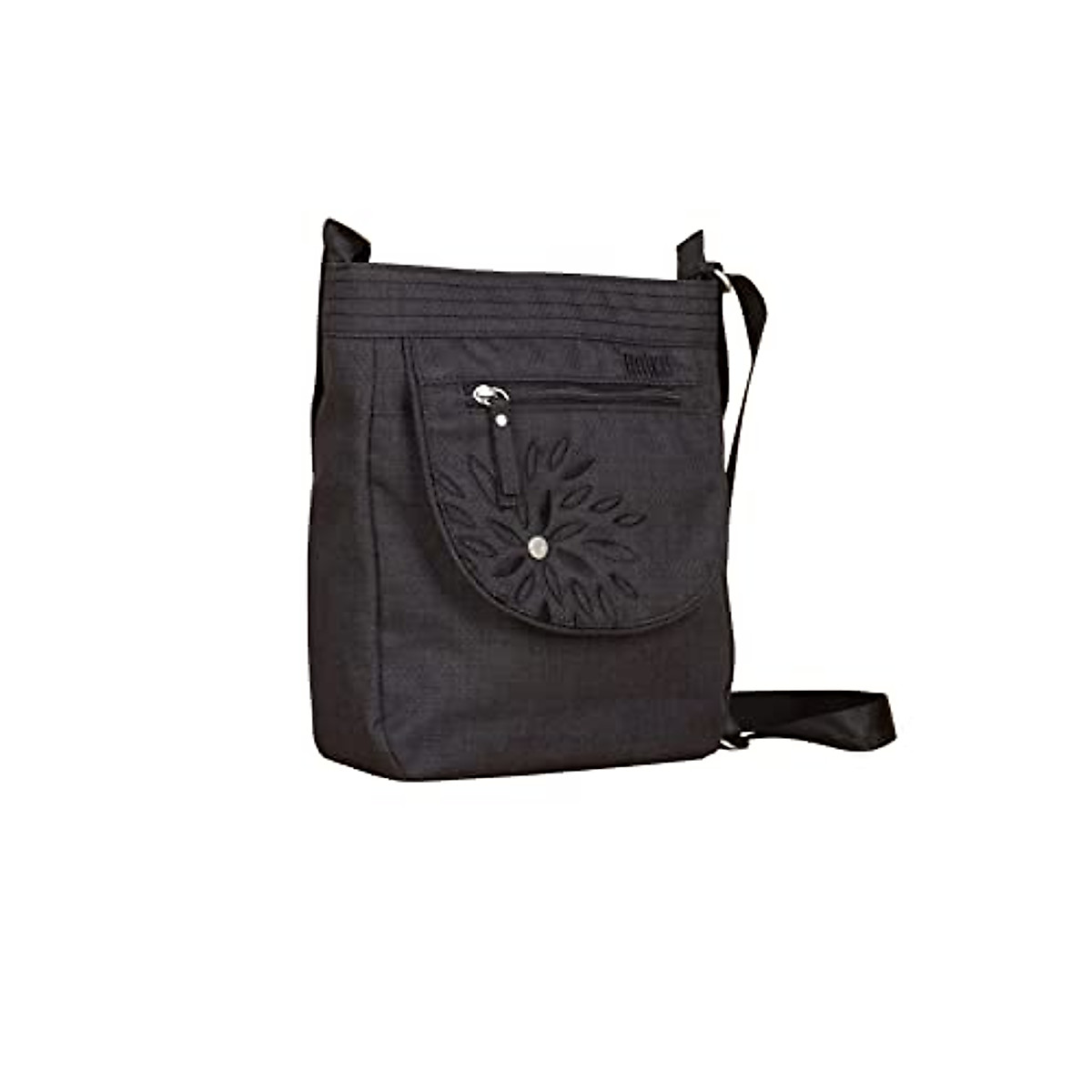 HAIKU Jaunt Eco-Friendly RFID Blocking Crossbody Bags for Women, Travel Purse with Zippered Pockets and Adjustable Strap, Black in Bloom