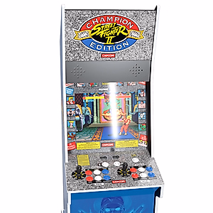 Arcade1Up Street Fighter II Champion Edition Big Blue Cabinet Style Arcade Machine w/ 12 Games, Coinless Operation, Light-Up Marquee, WiFi, and Stool