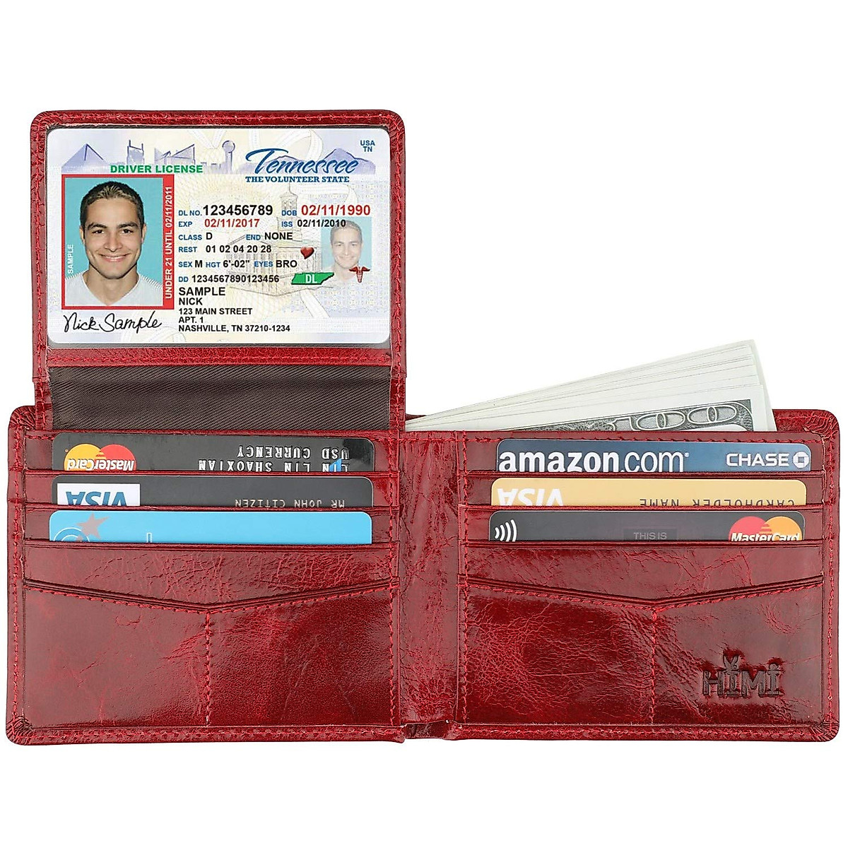 HIMI Wallet for Men-Genuine Leather RFID Blocking Bifold Stylish Wallet With 2 ID Window (Red)