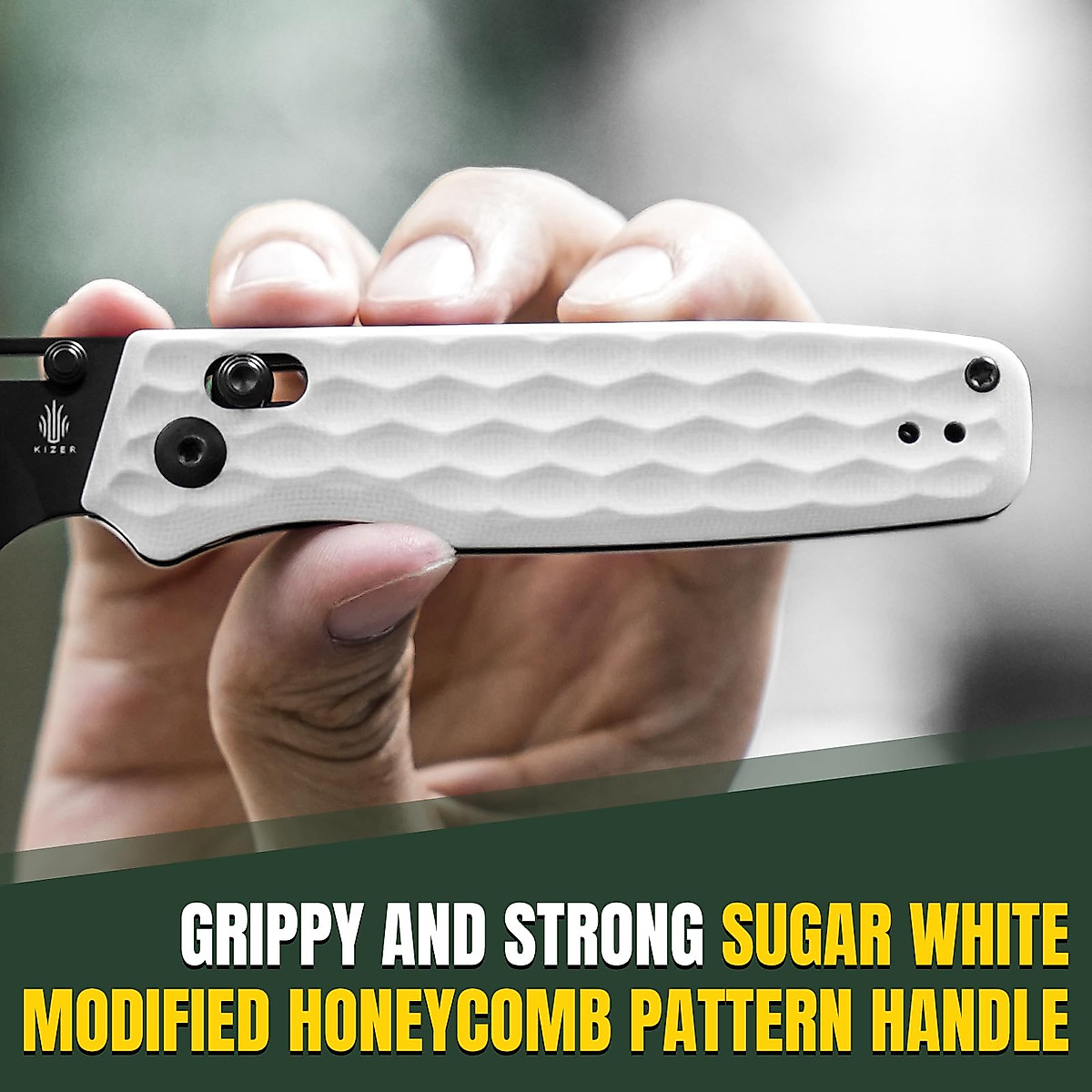 Kizer Task Pocket Knife, 3.04 Inch Nitro V Sheepsfoot Blade EDC Knife with Customized Clutch Lock, Small White G10 Handle Folding Knife with Clip, Thumb Stud Opener Hunting Camping Knife, V3641A1