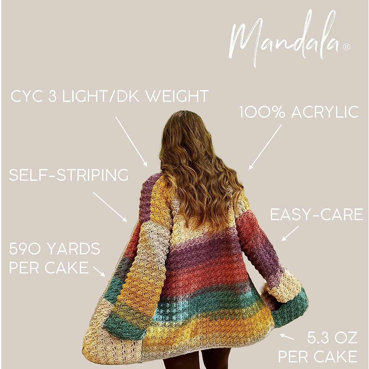Lion Brand Yarn Mandala Yarn, Multicolor Yarn for Crocheting and Knitting, Craft Yarn, 1-Pack, Cupid