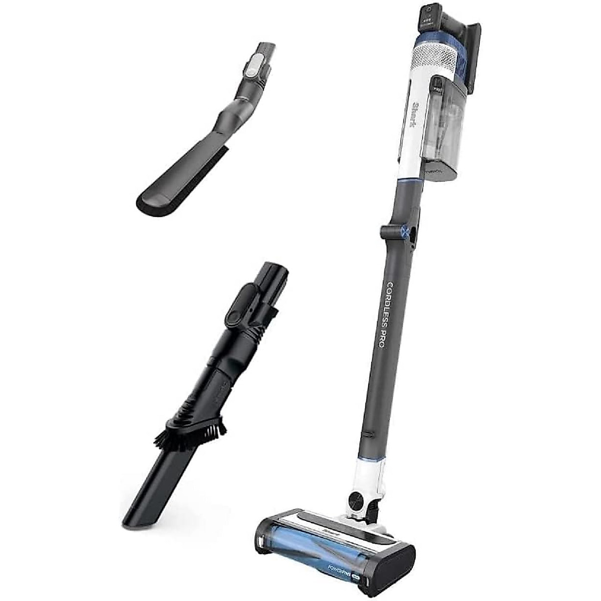 Shark UZ565H Pro Cordless Pet Plus Stick Vacuum with Anti-Allergen Complete Seal, MultiFLEX PowerFins Plus Brushroll, Duster Crevice Tool Dusting Brush, Up to 40 Minute Runtime, White/Blue (Renewed)