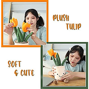 AULUDA Tulip Plush Toy, 13" Orange Flower Pot Stuffed Throw Plushie Pillow Doll, Soft Fluffy Plant Friend Hugging Cushion - Present for Every Age & Occasion