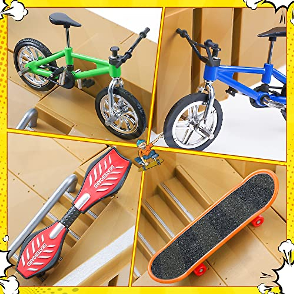 37 Pcs Skate Park Kit Finger Skateboard Ramp Fingerboard Skatepark Finger Boarding Skate Park Mini Finger Toys Set Including Finger Bike Skateboards Swing Board with Adjustment Tools for Training Prop