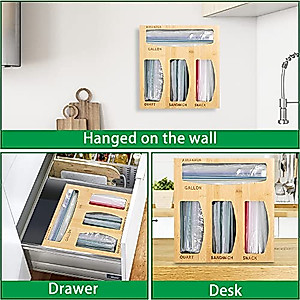 AXUANHUA Ziplock Bag Organizer, Wooden Food Ziplock Bag Organizer for Drawer or Wall Mount, 4 in 1 Ziplock Bag Storage Organizer, Compatible with Gallon Bag, Quart Bag, Sandwich Bag and Snack Bag