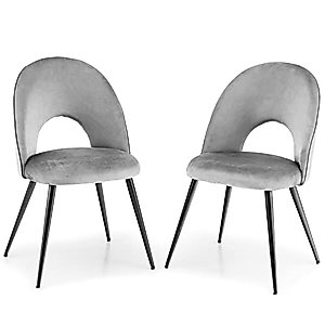 Giantex Velvet Dining Chairs Set of 2 - Modern Mid-Century Vanity Chair with Meat Legs, Comfy Desk Chair for Living Room, Bedroom, Upholstered Dining Room Chairs, Gray