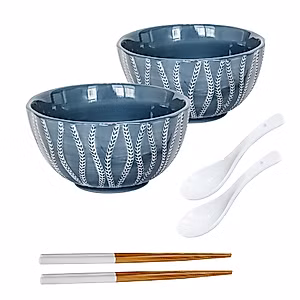 Ramen Bowl Set, Hand Painted, comes with 2 Ramen Bowls 2 Spoons and 2 Chopsticks, Ramen Bowl with Chopsticks, Pho Bowl, Noodle Bowl, Soup Bowl