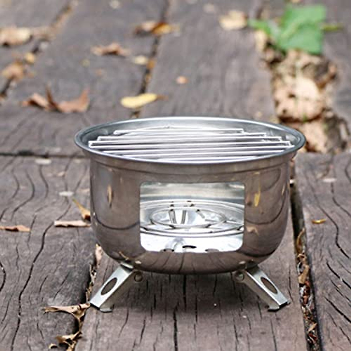 INOOMP 1set Folding Barbecue Backing Tabletop Outdoor Camping Stainless Grill Small Garden Wood Portable Travel Picnic Charcoal Bbq Steel Round Burning for Stove of