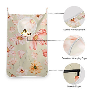 QwThum Hanging Laundry Bag Over The Door Hamper Bag Space Saving Family Dirty Clothes Organizer Hampers for Shower Apartment Bedroom Camping Rv Flower 1Pcs