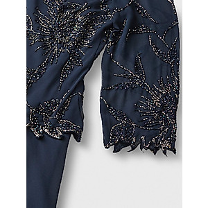 J Kara Women's Petite Long Scoop Neck Asymetrical Beaded Dress, Navy/Shaded/Mercury, 8P