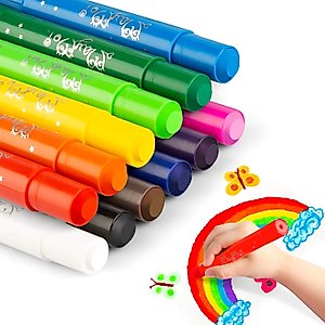 MayMoi 12PCS Washable Tempera Paint Sticks | Non-Toxic, Quick Drying & No Mess Paint Sticks for Kids, 12 Bright Colors, Best Art Birthday Gifts for Kids (6g)