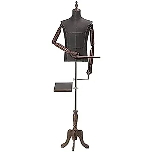 Tailors Dummy Mannequins Male Mannequin Torso with Detachable Flexible Arms and Hands, Removable Pants and Shoe Rack - PP Plastic Material - Including Wooden Base Dressform Mannequin