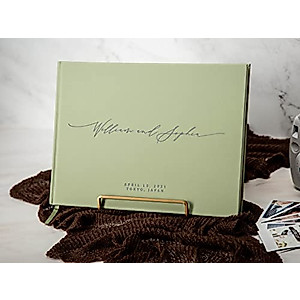 MUUJEE Personalized Guestbook in Sage - Premium Custom Modern Guest Book for Wedding Reception, Birthday Party or Events w/Bookmark Blank Pages for Signing 11.5 x 8.5 inches
