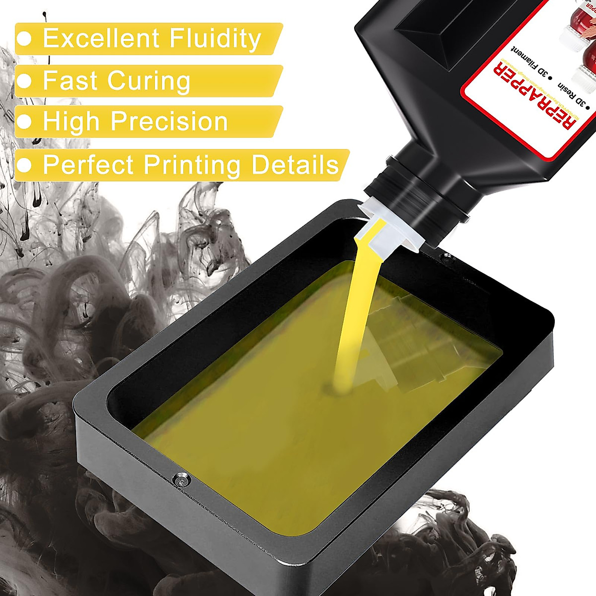 Reprapper Translucent Yellow 3D Printer Resin, 405nm Fast UV-Curing 1kg Transparent Yellow Standard Resin, 3D Printing Resin Photopolymer Sensitive Resin for LCD Printer, Clear Yellow 1000g