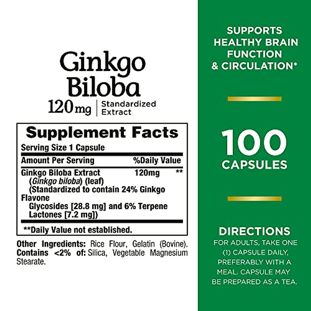 Nature’s Bounty Ginkgo Biloba Capsules 120mg, Memory Support Supplement, Supports Brain Function and Mental Alertness, 100 Capsules