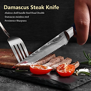 XT XITUO Serrated Steak Knife Set - 6pcs Premium 4.5 inch Kitchen Cutting Steak Knives, German Stainless Steel KnifeTable Dinner Knife with Blue Resin Handle for Home Restaurant, Gift Box