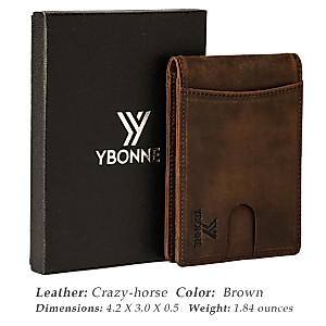 YBONNE RFID Blocking Slim Bifold Wallets for Men, Made of Finest Genuine Leather (Brown)